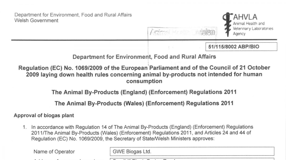 Permits and Certificates – GWE Biogas