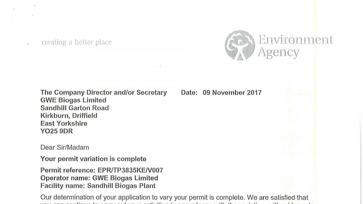 Permits and Certificates – GWE Biogas